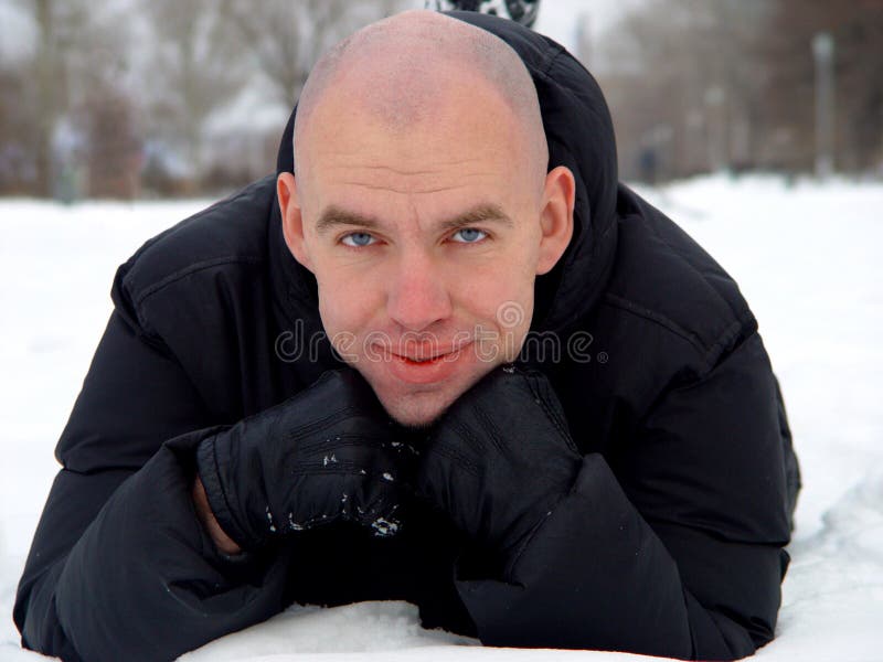 Bald young man on the snow stock photo. Image of sport - 426662