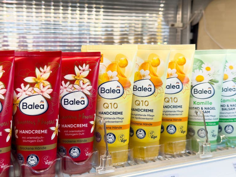 Balea Hand Creams Display: Various Types and Scents for Dry Hands ...