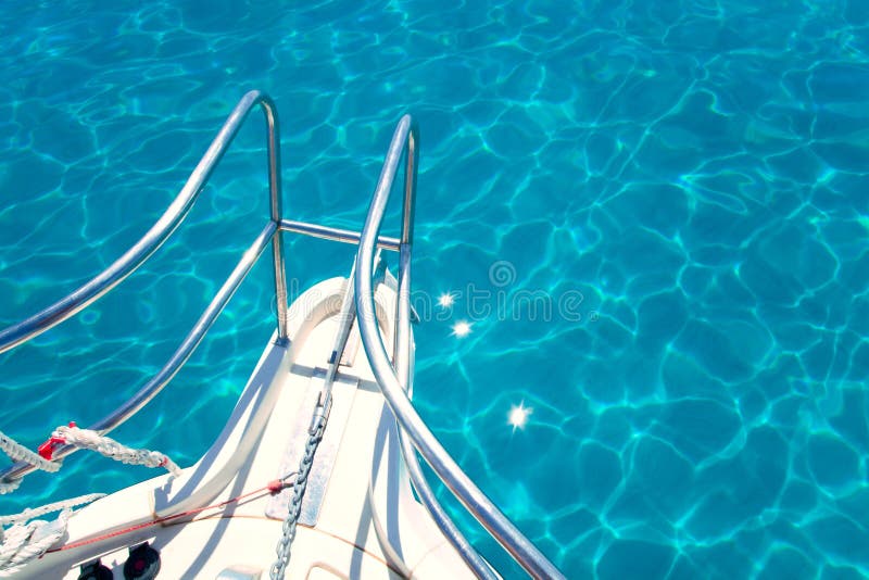 Balearic Blue Clean Turquoise Water from Boat Bow Stock Image - Image ...