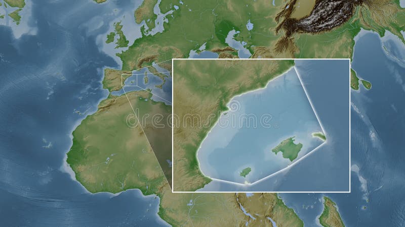 Balearic Sea. Pale Map. Patterson Cylindrical. Diagram Stock Video ...