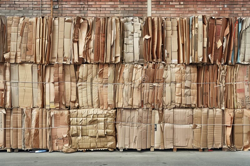 Baled Cardboard at Recycling Plant Stock Illustration - Illustration of ...