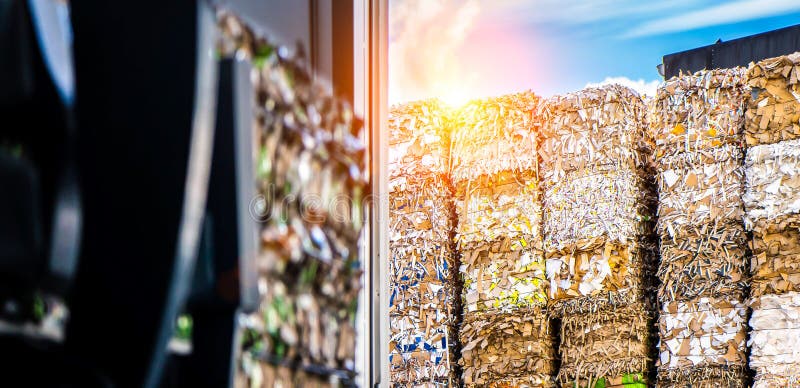 Bales of Cardboard and Box Board with Strapping Wire Ties Stock Photo ...