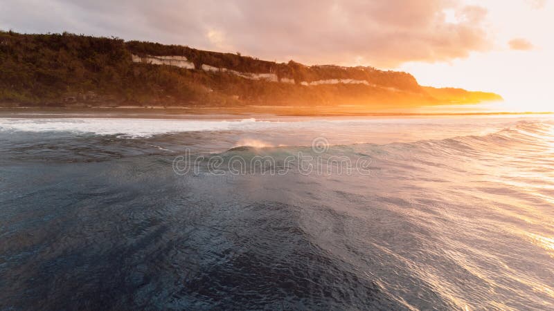 Bali Coastline, Ocean on Low Tide and Waves with Sunrise. Panoramic ...