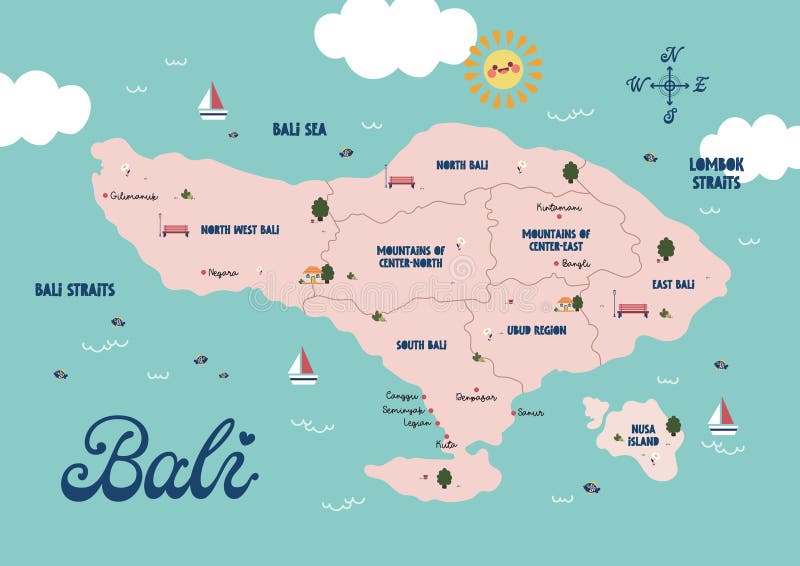 Colorful Indonesia Province, Bali Map Featuring State Names. Stock ...