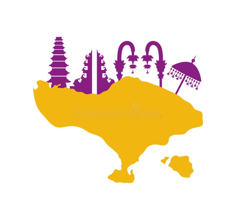 Bali map and monuments stock vector. Illustration of building - 300210685