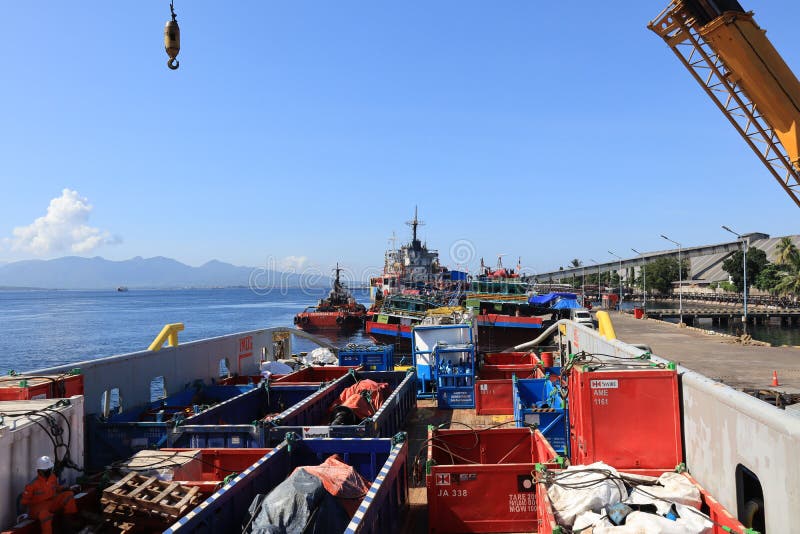 Bali, May 2022. Cargo Operation at Port Using Crane Editorial ...
