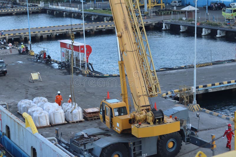 Banyuwangi, May 2022. Several Stevedores are Assisting the Process of ...