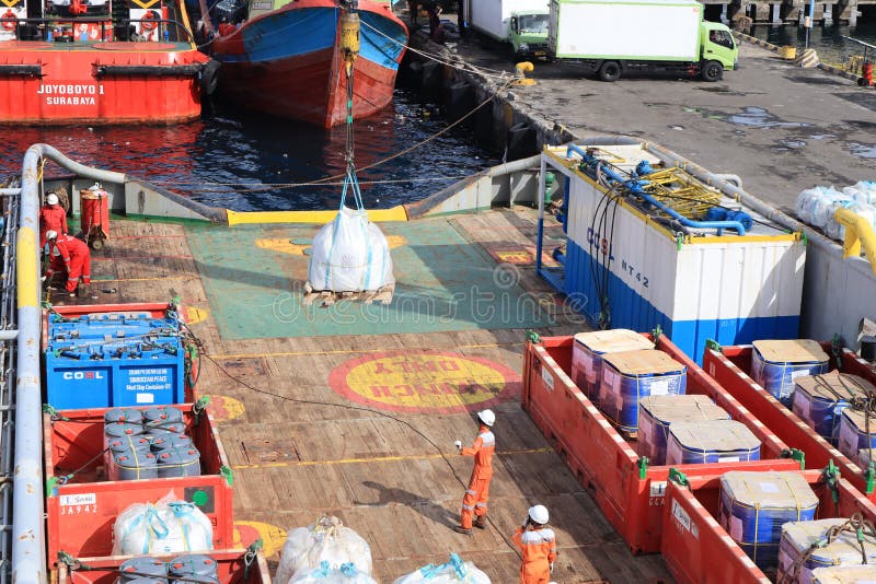 Banyuwangi, May 2022. Several Stevedores are Assisting the Process of ...