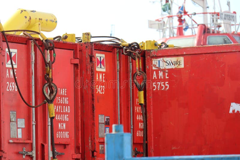 Bali, November 2022. Containers on the Maindeck of the Ship are Loaded ...