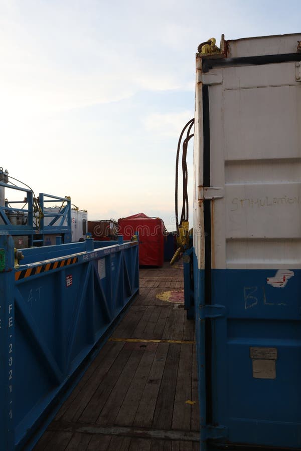 Bali, November 2022. Drilling Material on the Maindeck of the Ship are ...