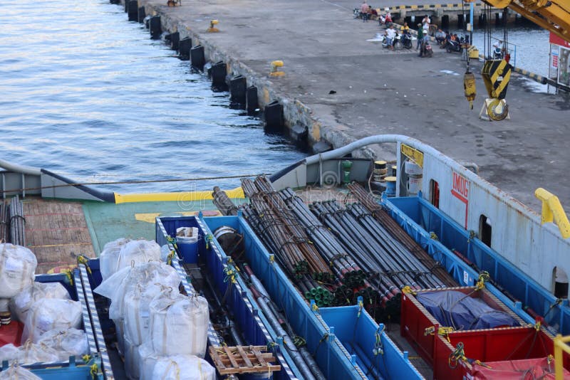 Bali, November 2022. Drilling Material on the Maindeck of the Ship are ...