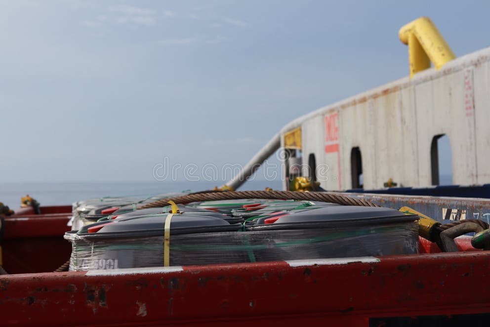 Bali, November 2022. Drilling Material on the Maindeck of the Ship are ...