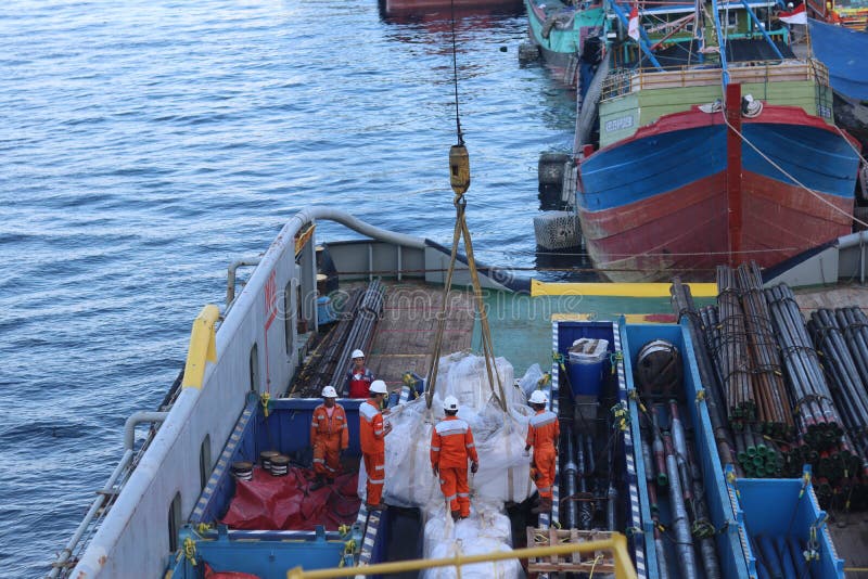 Bali, November 2022. Drilling Material on the Maindeck of the Ship are ...