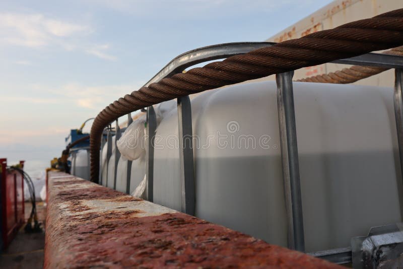 Bali, November 2022. Drilling Material on the Maindeck of the Ship are ...