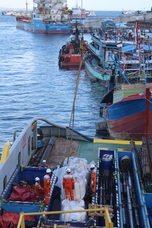 Bali, November 2022. Drilling Material on the Maindeck of the Ship are ...