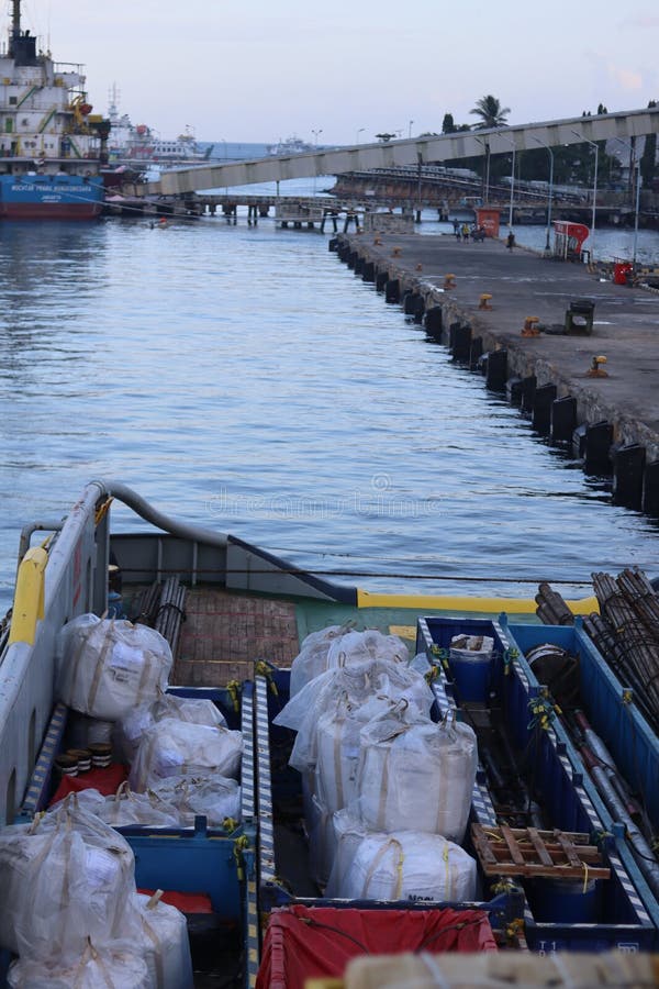 Bali, November 2022. Containers on the Maindeck of the Ship are Loaded ...