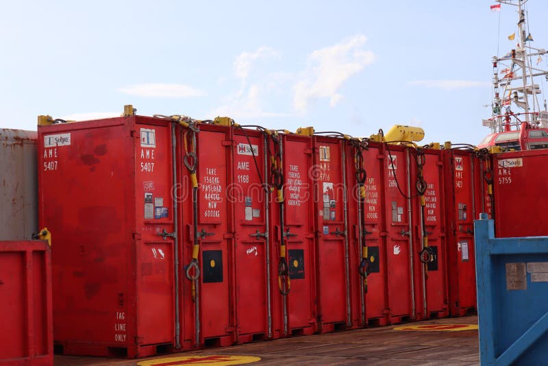 Bali, November 2022. Containers on the Maindeck of the Ship are Loaded ...