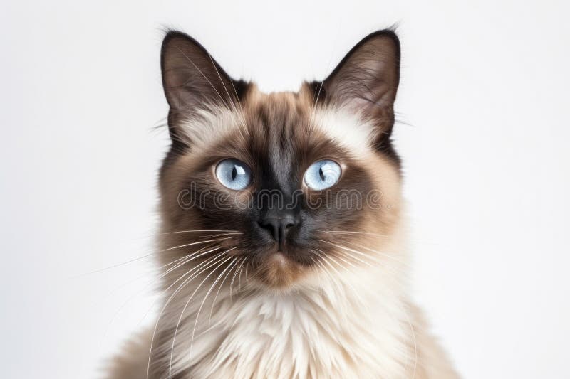 Balinese Cat Stands On A White Background Stock Illustration