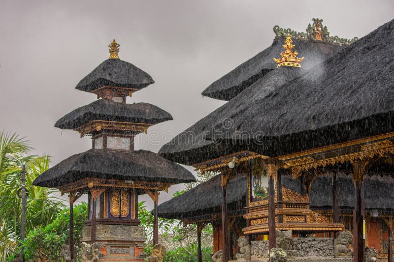 A Balinese Temple Complex in the Monsoon Rain Stock Image - Image of ...