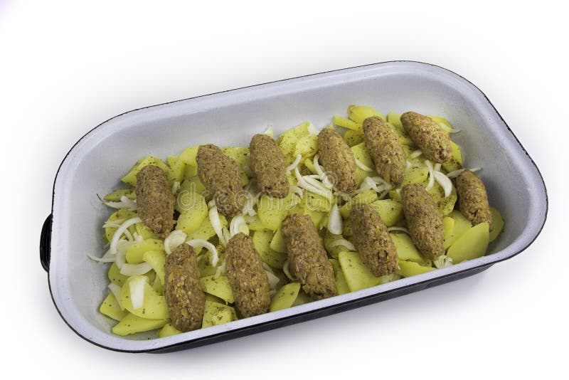 Balkan Cevapi Food before and after Roasting. Traditional Cevapcici ...