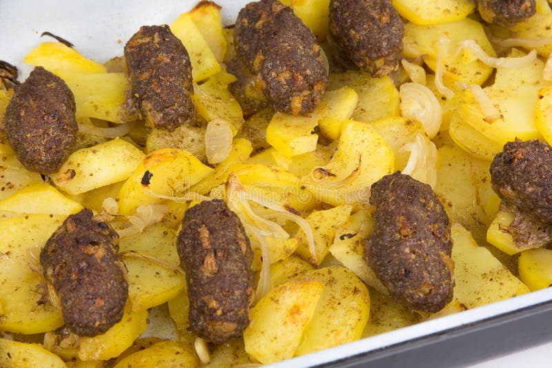 Balkan Cevapi Food before and after Roasting. Traditional Cevapcici ...