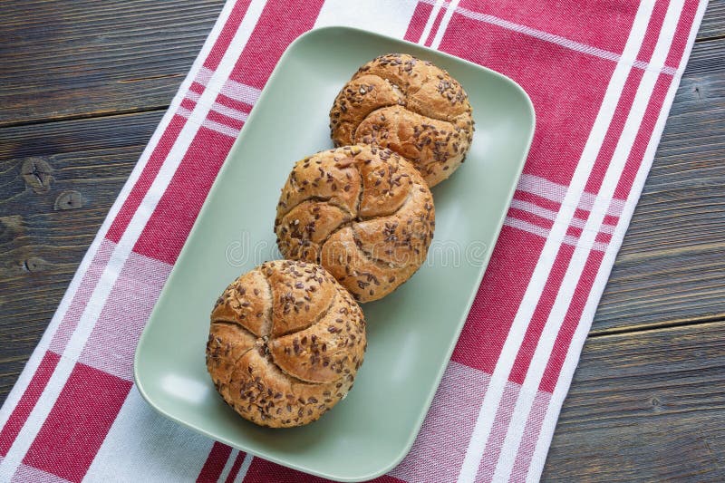 Balkan Cuisine. Kaizerice, Sesame Kaiser Rolls, Round Bread Buns Stock ...