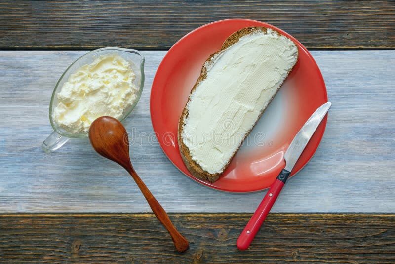 Balkan Cuisine. Kaymak - Soft White Cheese - on Slice of Bread Stock ...