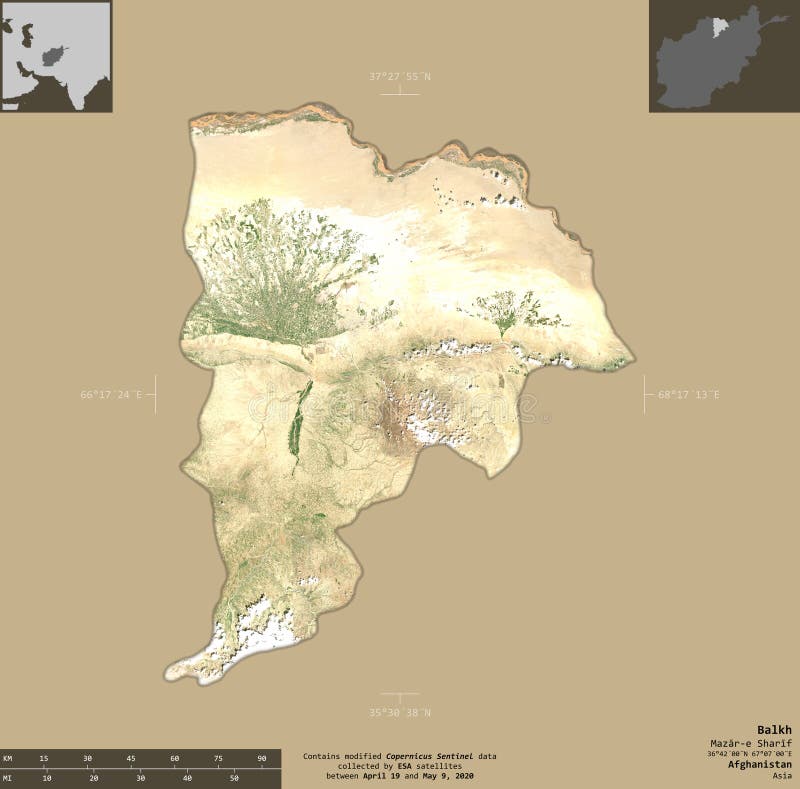 Balkh, Afghanistan. Low-res Satellite. Labelled Points of Cities Stock ...