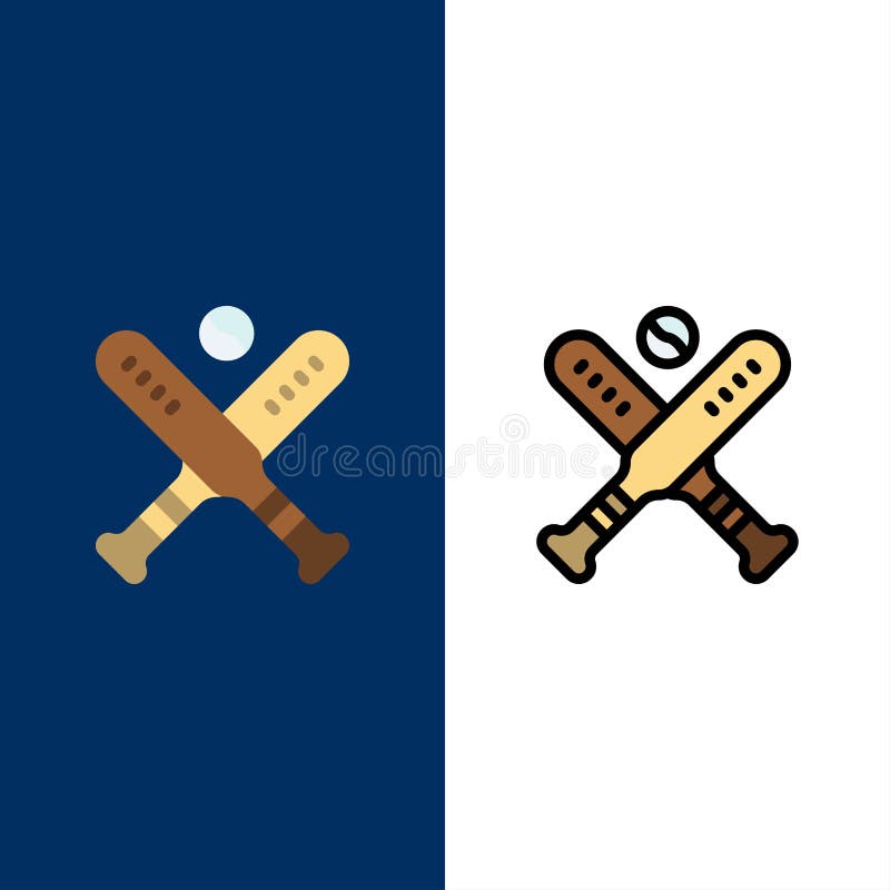 Ball, Baseball, Bat, Bats Icons. Flat and Line Filled Icon Set Vector ...