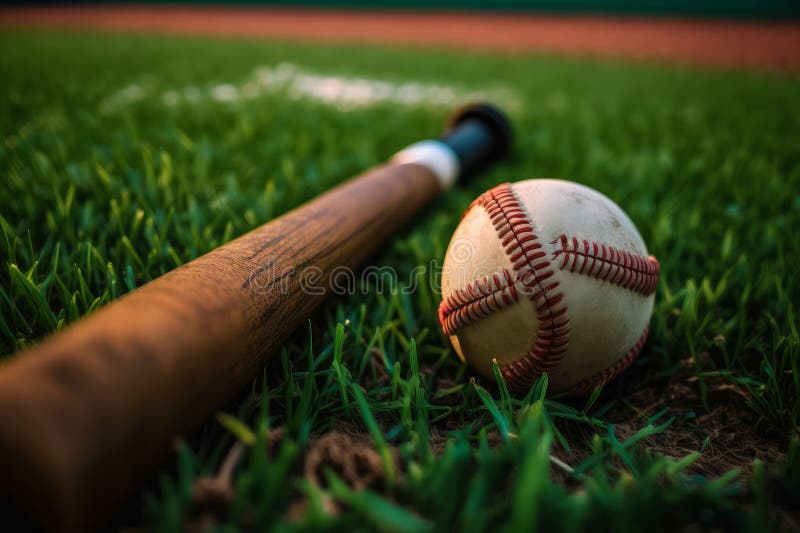 Ball with a Baseball Bat on the Grass Generative AI Stock Illustration ...