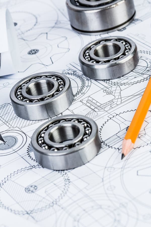 Ball Bearings on Technical Drawing Stock Photo - Image of compass ...