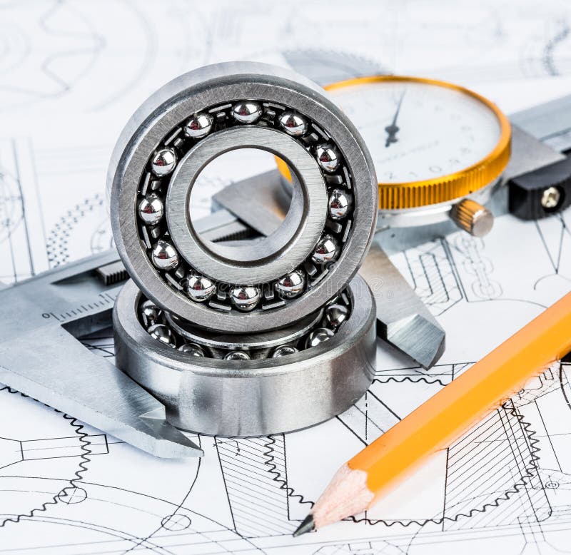Ball Bearings on Technical Drawing Stock Photo - Image of engineering ...