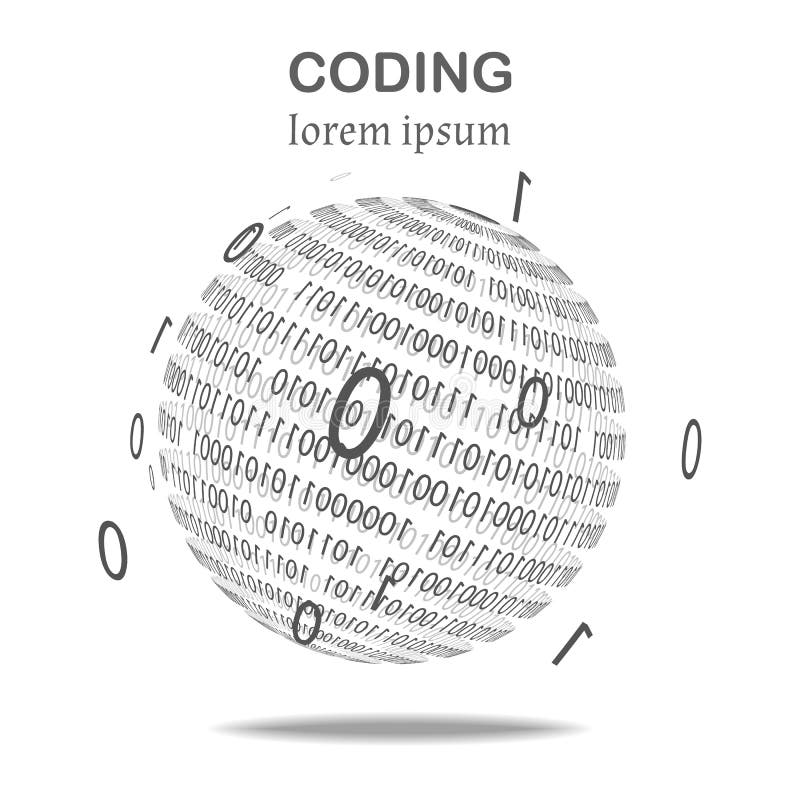 Ball of Binary Code, Black and White. Stock Vector - Illustration of ...
