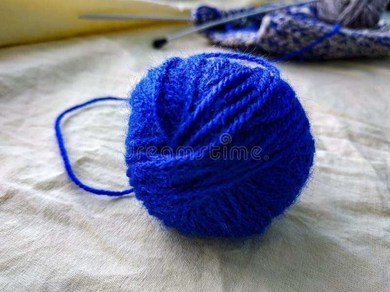 A ball of blue yarn stock photo. Image of knit, fiber - 154679624