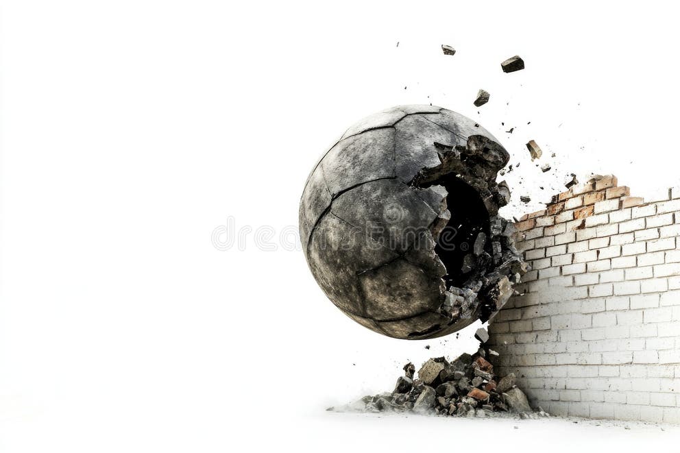 A Ball Breaks through a Brick Wall with Force and Energy Stock Image ...