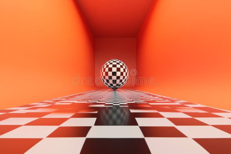 A Ball with a Checkered Design Lies on a Surface Adorned with Abstract ...
