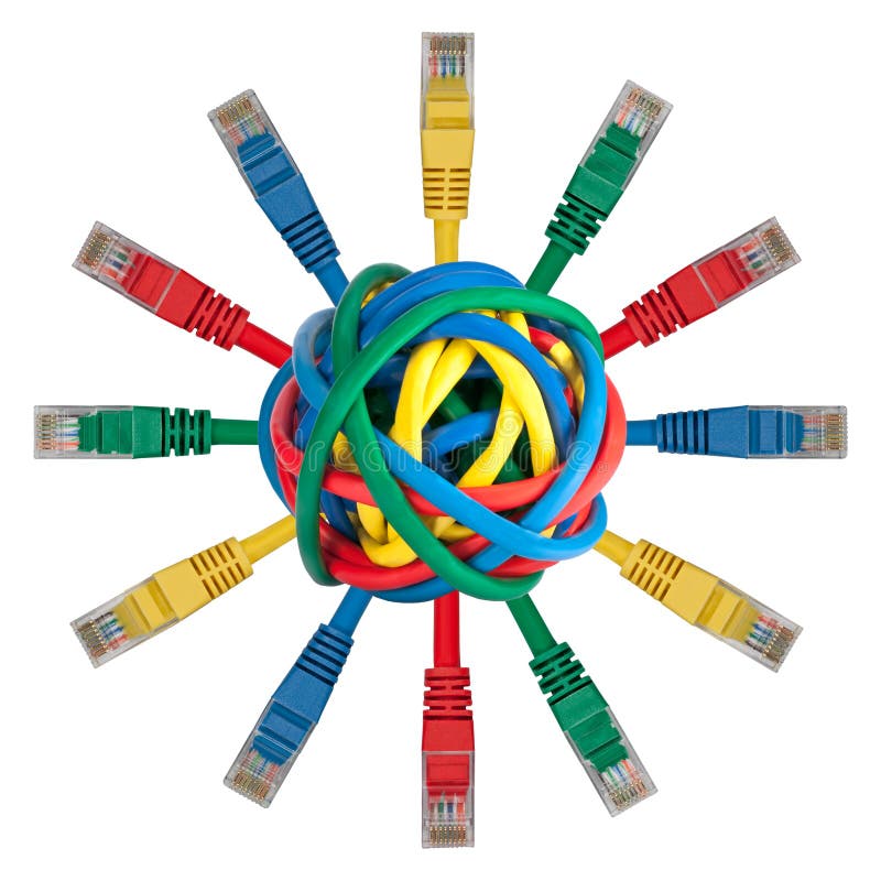 Ball of Colored Network Cables and Plugs Isolated Stock Image - Image ...