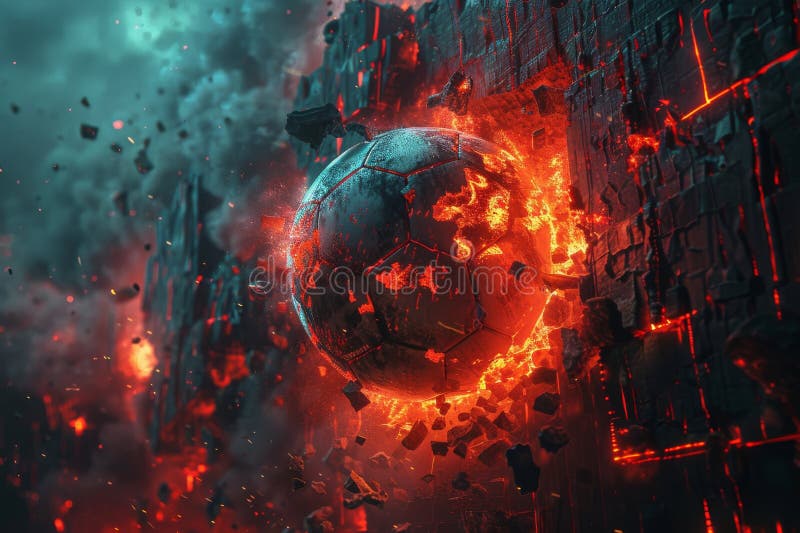 A Ball is Exploding in a Fiery Explosion, Surrounded by Rocks and ...