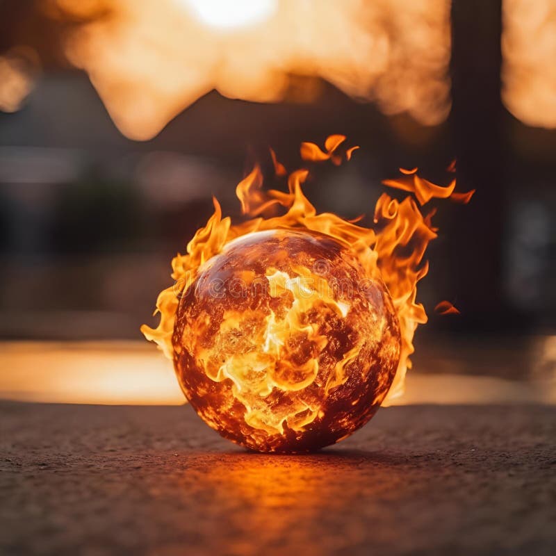 A Ball with Fire Inside of it on Top of a Concrete Ground Stock ...