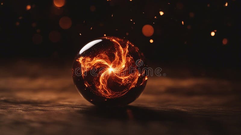 Ball on Fire a Magic Fire Ball Flying in the Darkness, Casting a Spell ...