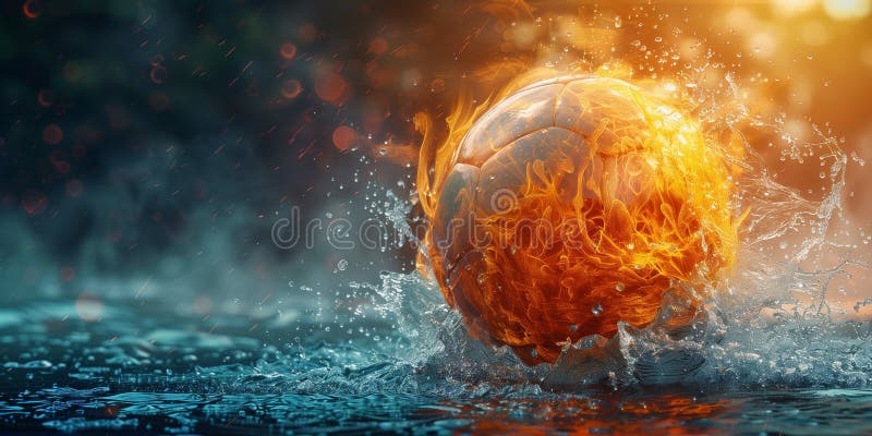 A Ball of Fire Resembling a Soccer Ball is Submerged in Water Stock ...