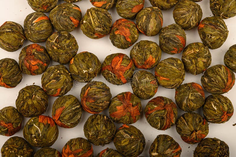 A Ball of Flower Tea on a White Background. Close Up Stock Photo ...