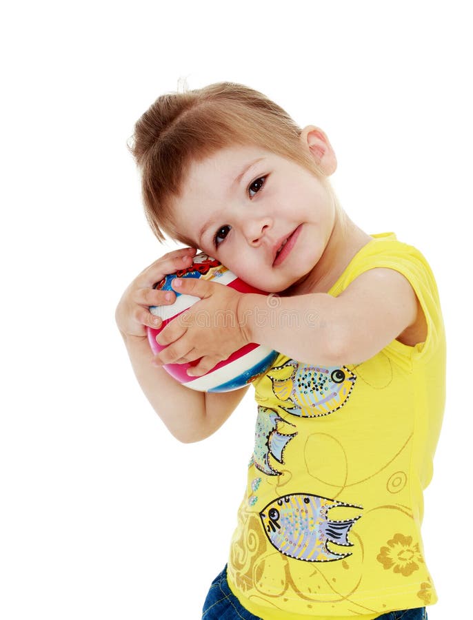 Little Girl Hugging the Ball. Stock Image - Image of little, happy ...