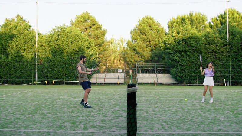 The Ball Going Over the Net during a Tennis Training Stock Video ...