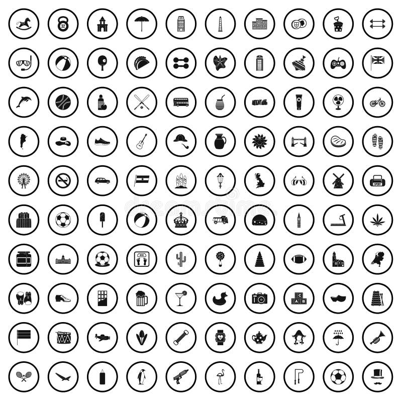 100 Ball Icons Set, Simple Style Stock Vector - Illustration of black ...