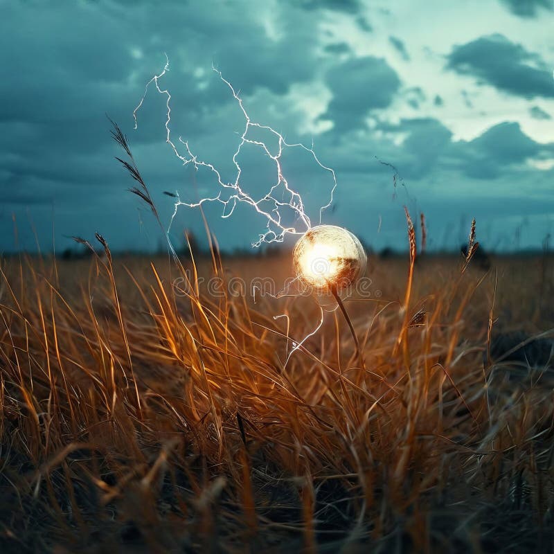 Ball Lightning Seen in a Field of Tall Grass Moving Gr Stock Image ...