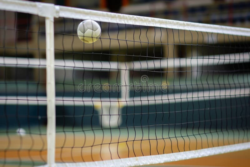 Ball Passing Over the Net with Focused Court Lines in Foreground Stock ...