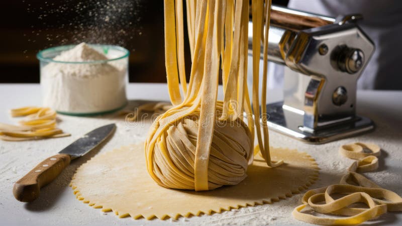 A Ball of Pasta Being Rolled Out on a Table with Other Ingredients, AI ...