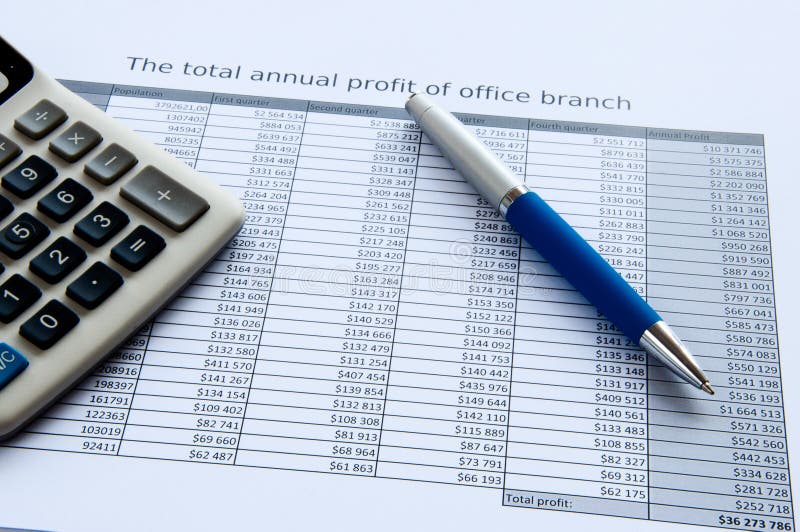 Calculator, Pen, Documents with Numbers and Diagram Stock Image - Image ...