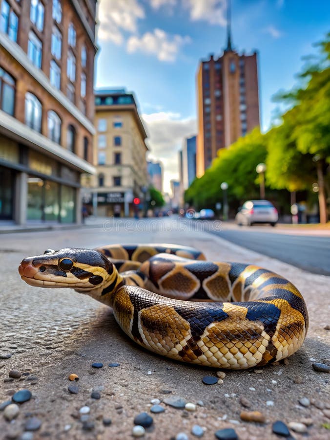 Ball Python lies city stock illustration. Illustration of icon - 323046012